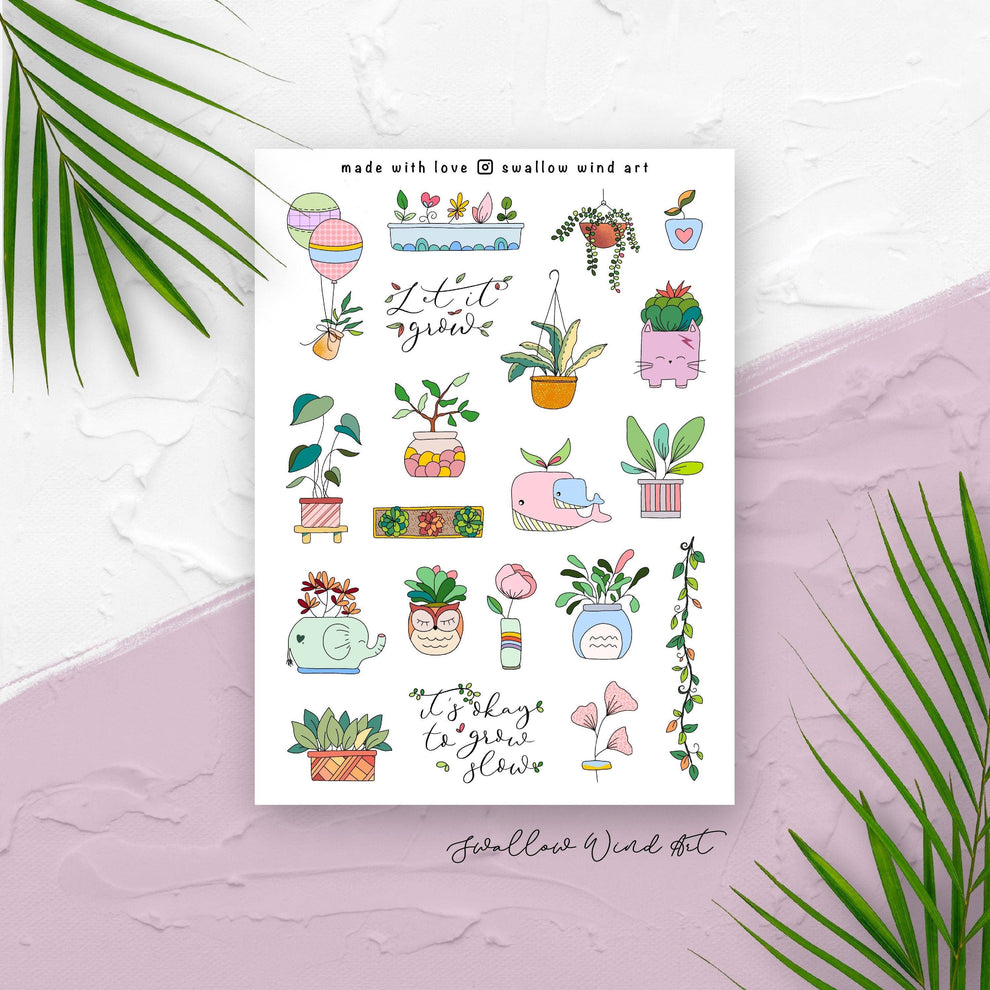 Potted Plants Sticker Sheet - SwallowWindArt | The Ellipses Collection